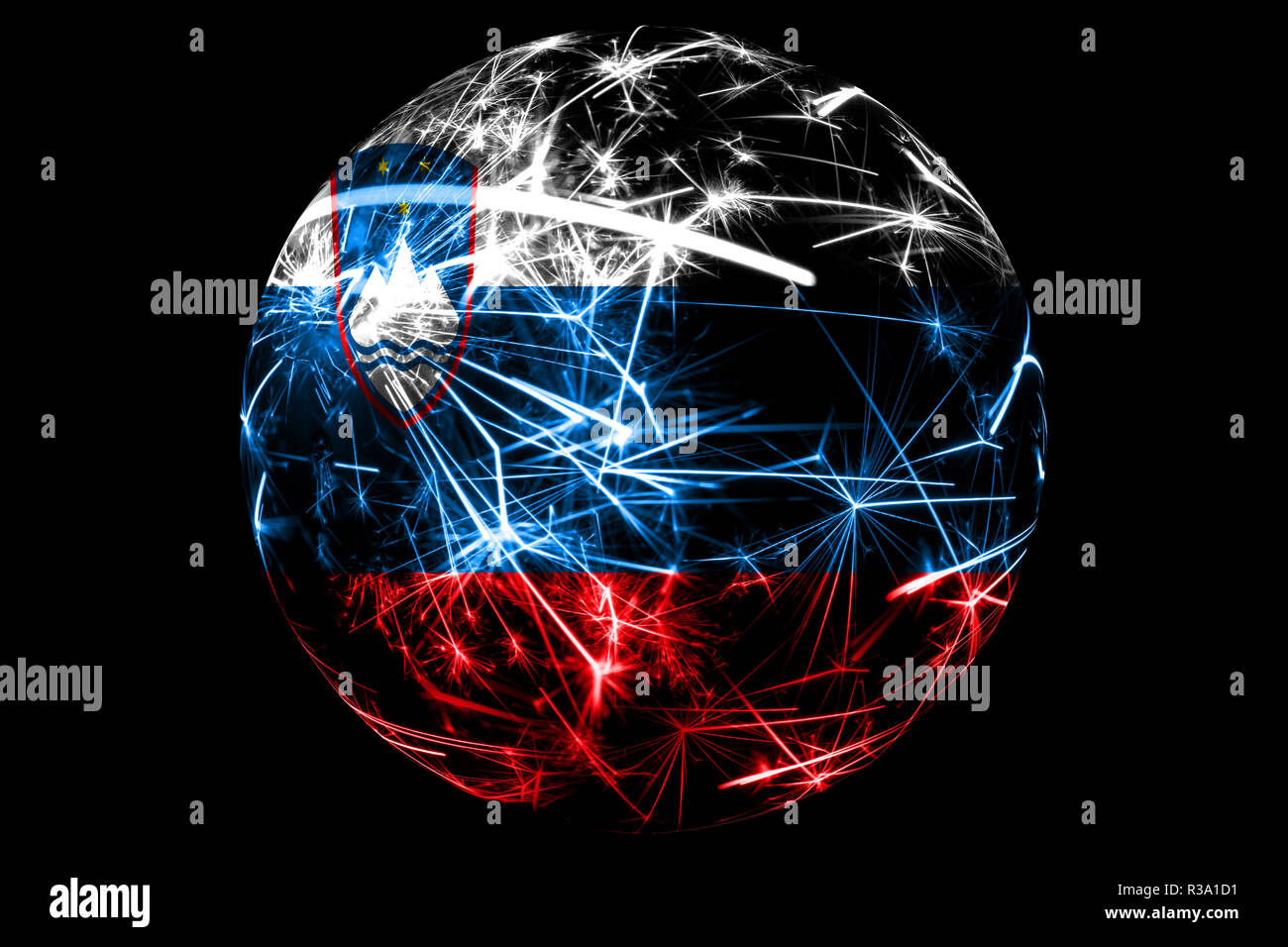 Abstract Slovenia sparkling flag, Christmas ball holiday concept ...