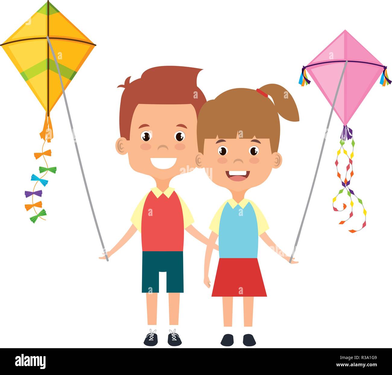 kids couple with kite flying Stock Vector Image & Art - Alamy