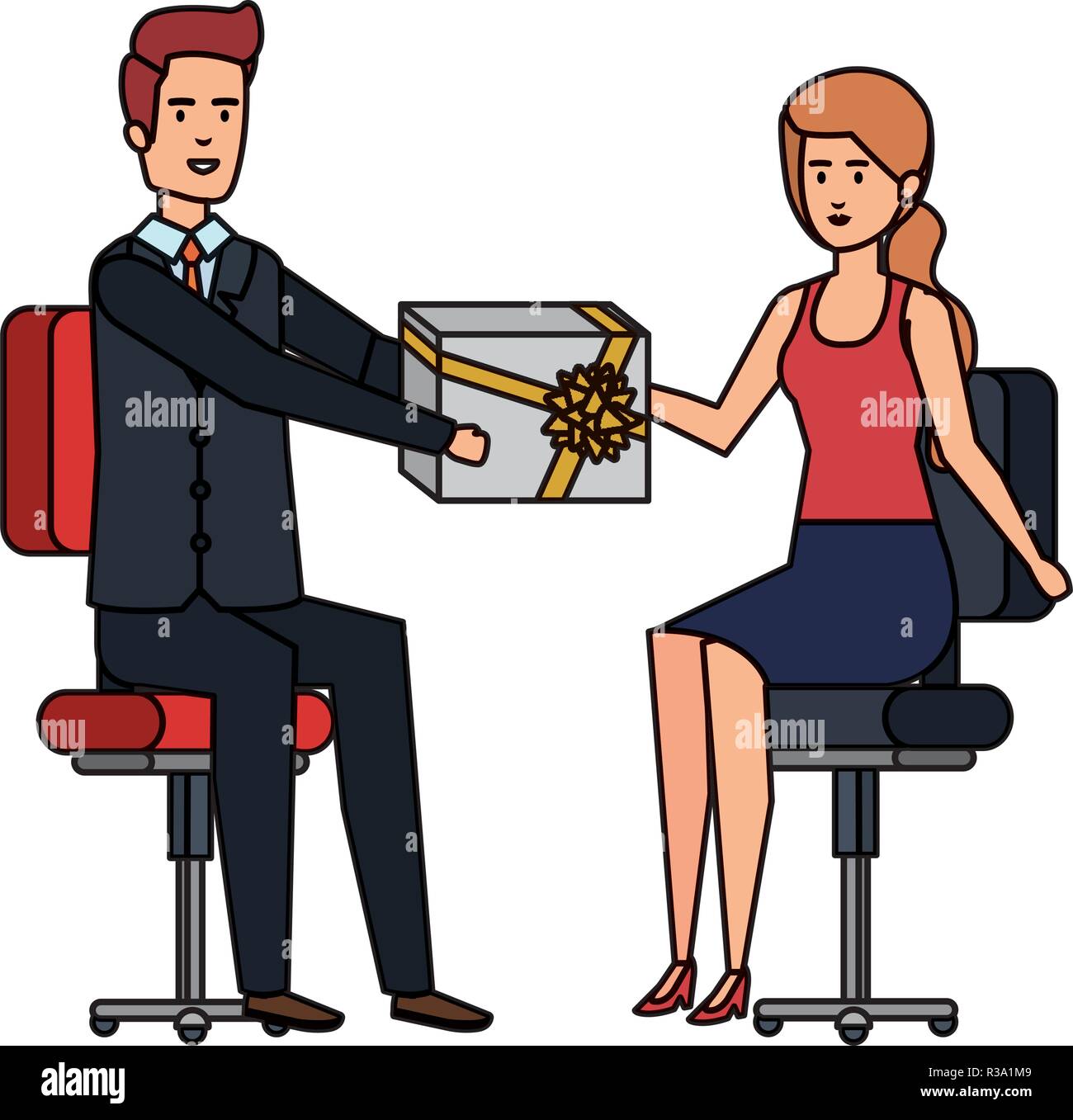 business couple sitting in chairs giving gift Stock Vector Image & Art ...