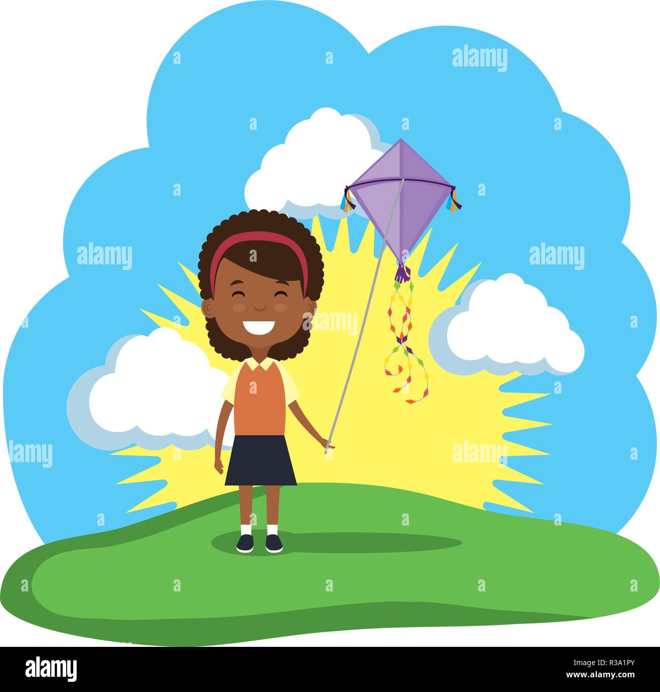 little black girl flying kite in the field Stock Vector Image & Art - Alamy