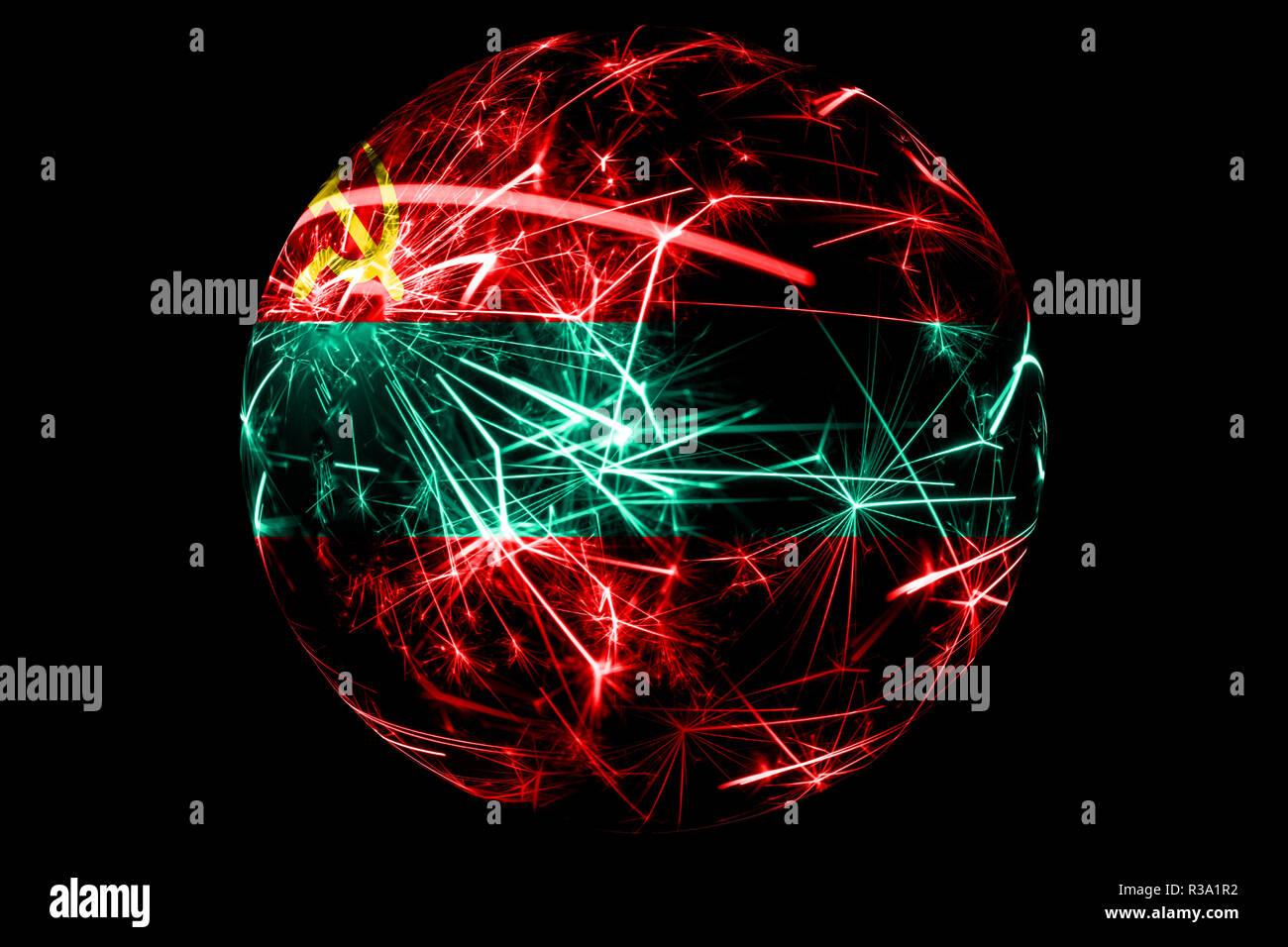 Abstract Transnistria sparkling flag, Christmas ball holiday concept ...