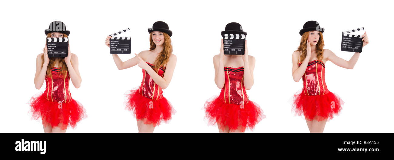 Young fairy with clapperboard isolated on white Stock Photo - Alamy