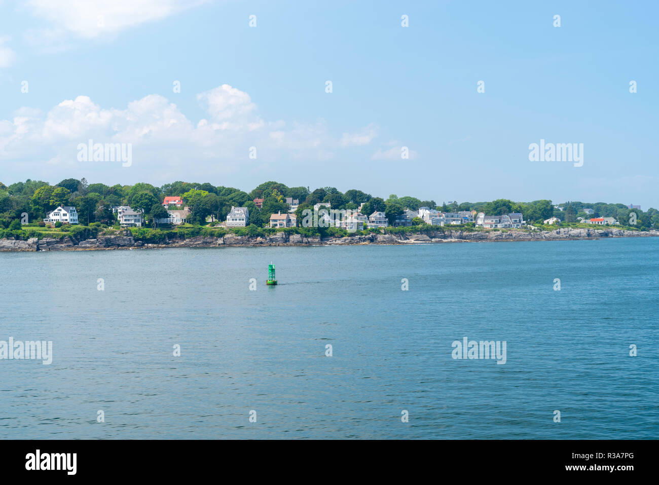 Seaside view of the homes along the coast south of Portland, Maine, USA ...