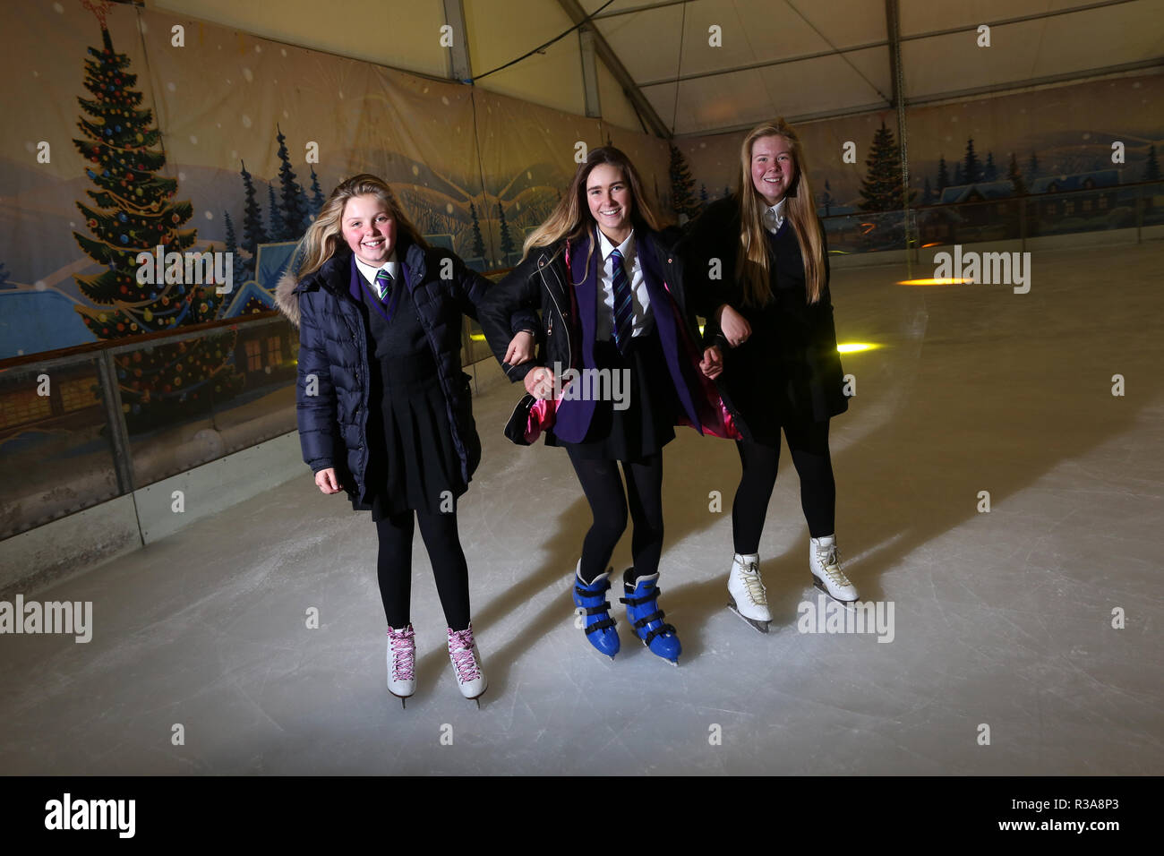 General views of three girls ice skating at the Bognor Regis temporary ...