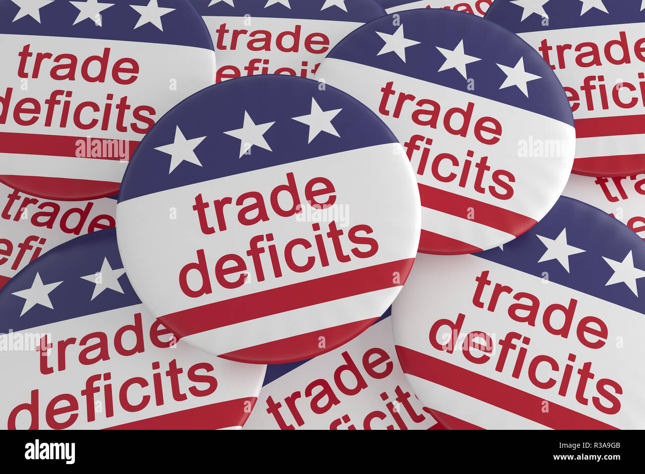 USA Politics News Badges: Pile of Trade Deficits Buttons With US Flag ...