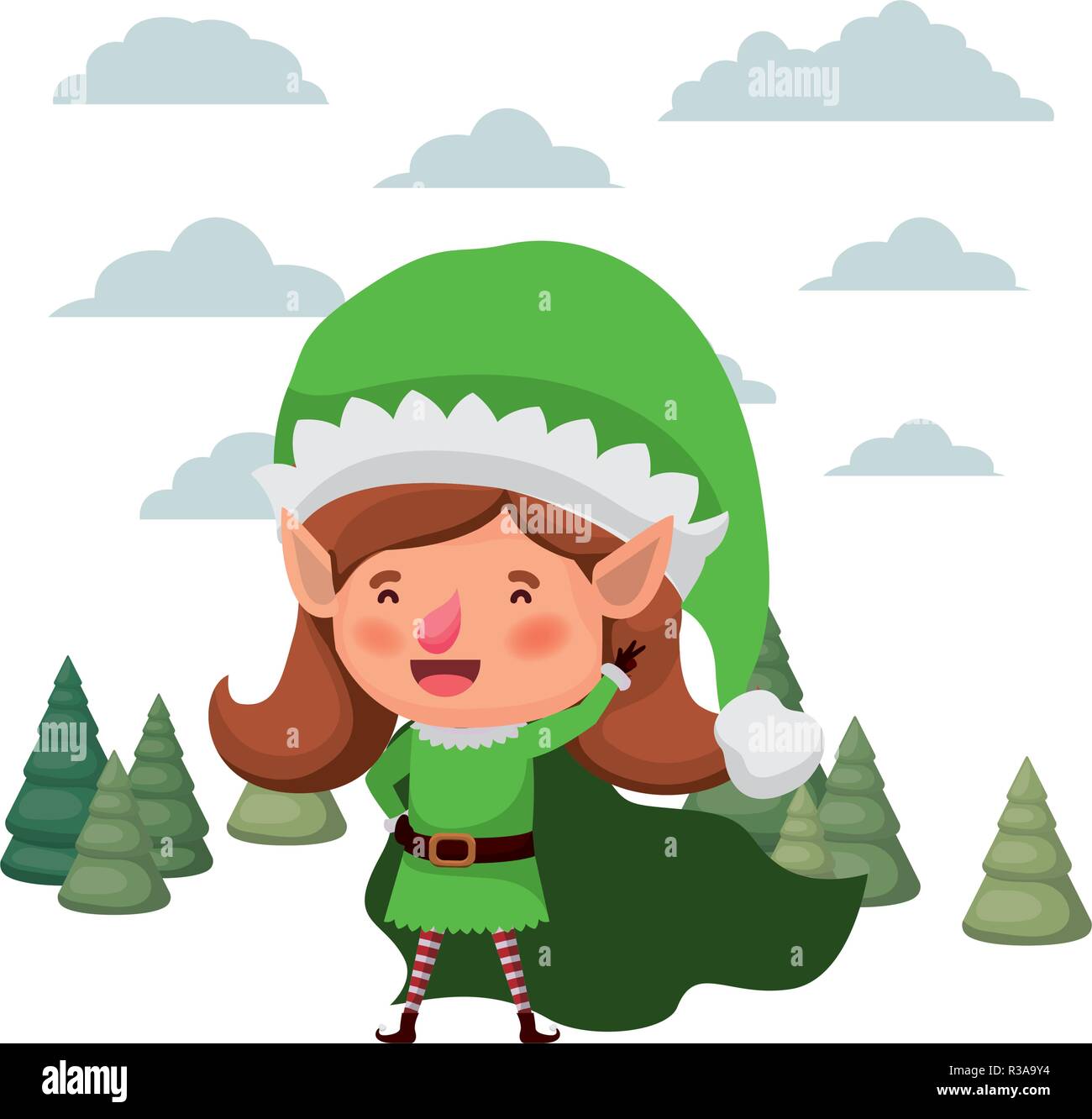 elf woman moving with christmas trees avatar character Stock Vector ...