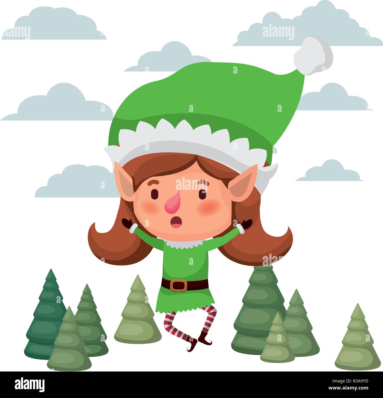 elf woman moving with christmas trees avatar character Stock Vector ...