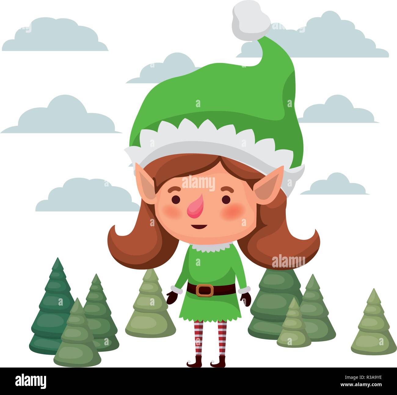 elf woman moving with christmas trees avatar character Stock Vector ...