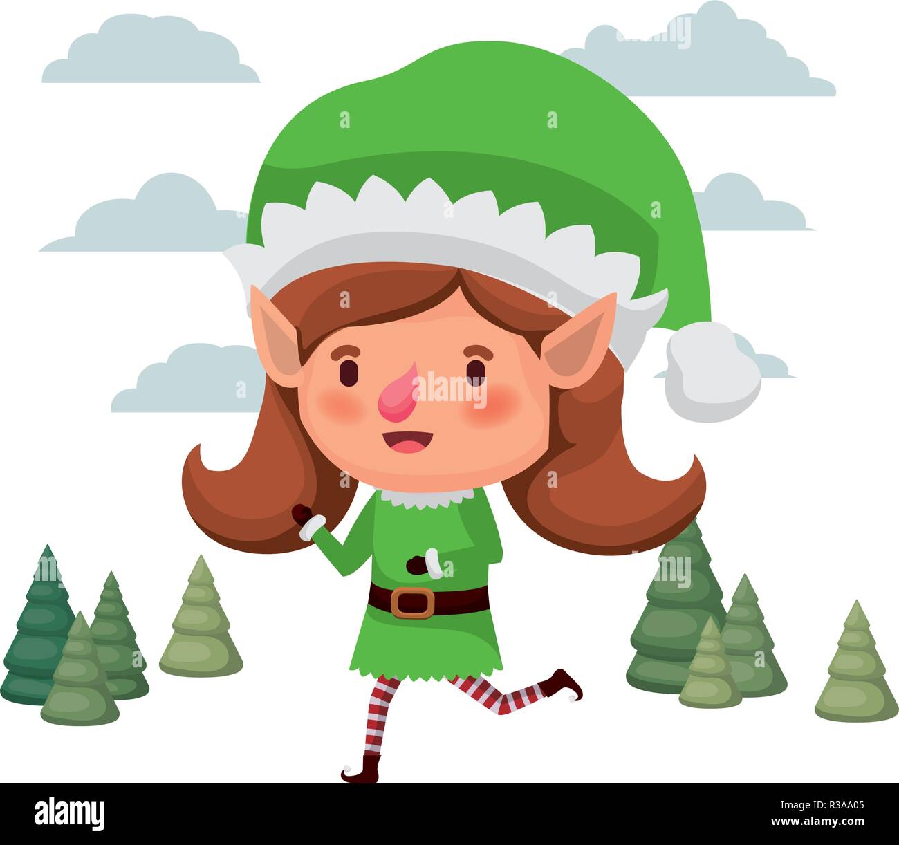 elf woman moving with christmas trees avatar character Stock Vector ...