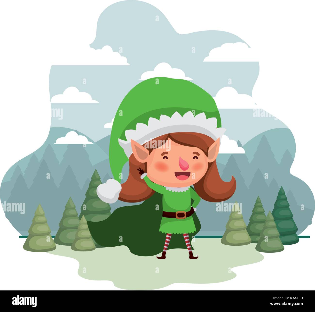elf woman moving with christmas trees avatar character Stock Vector ...