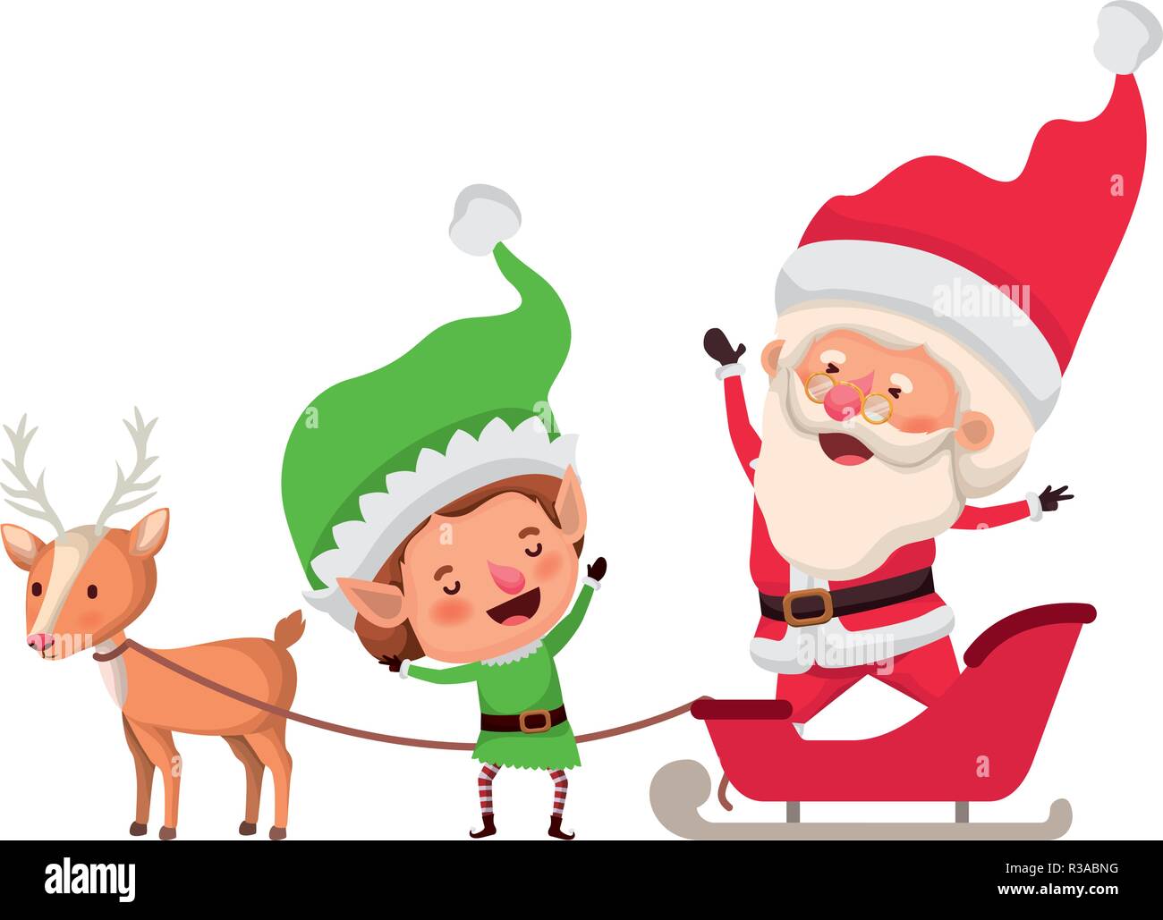 santa claus with elf in sleigh avatar character Stock Vector Image ...