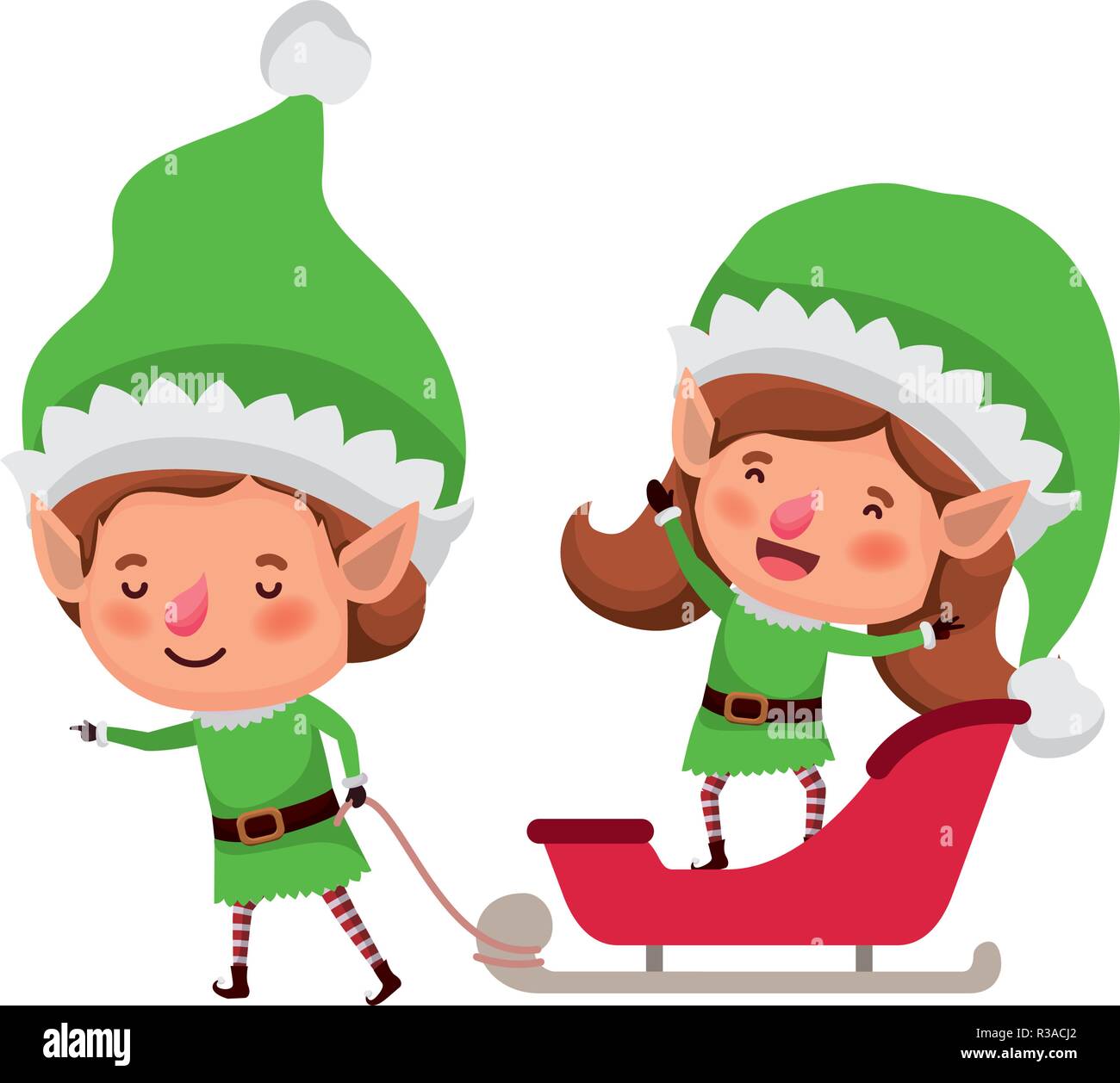 elf couple with sleigh and reindeer sleigh avatar chatacter Stock ...
