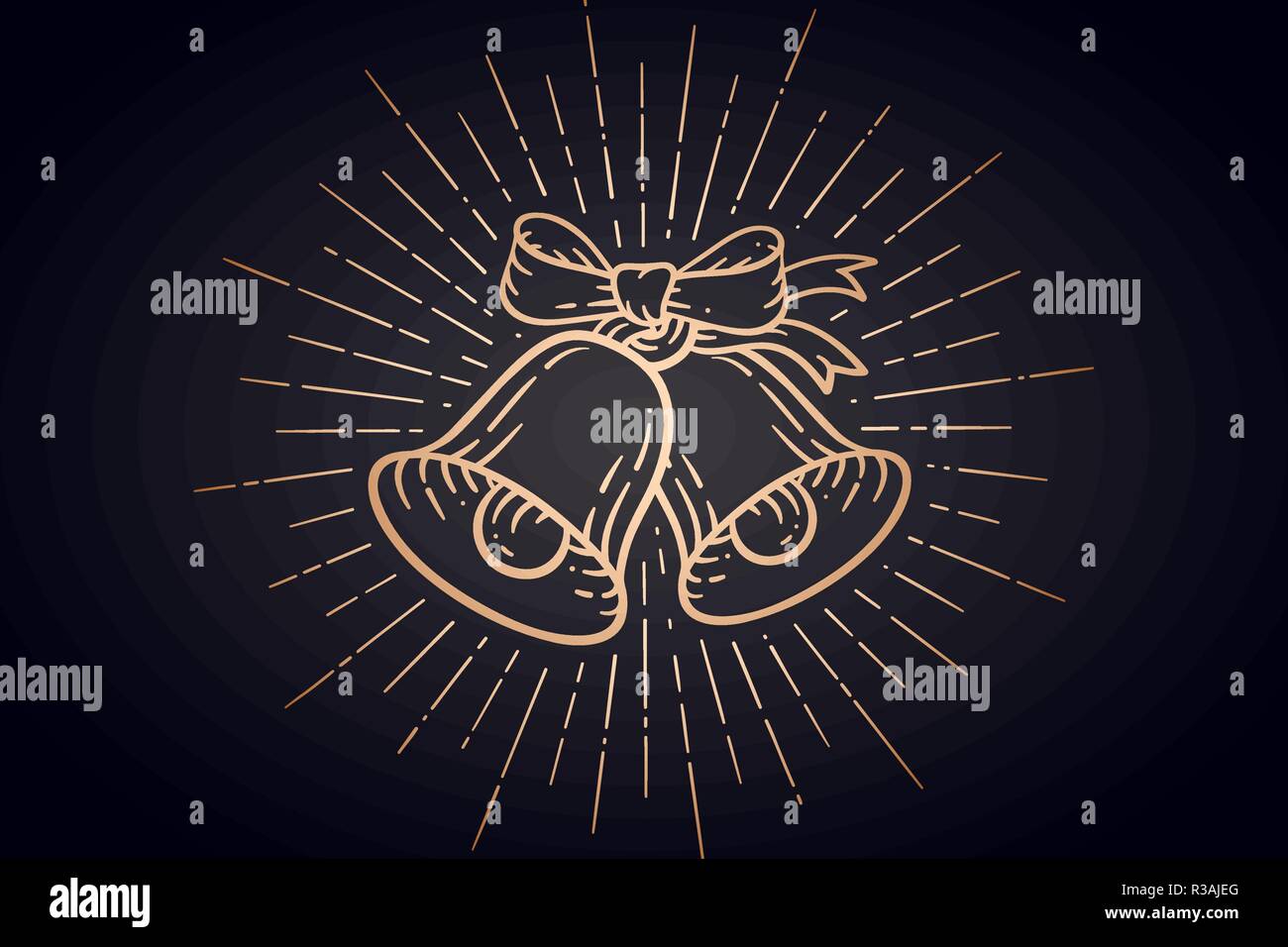 Christmas bells. Golden sign jingle bells with light rays Stock Vector ...