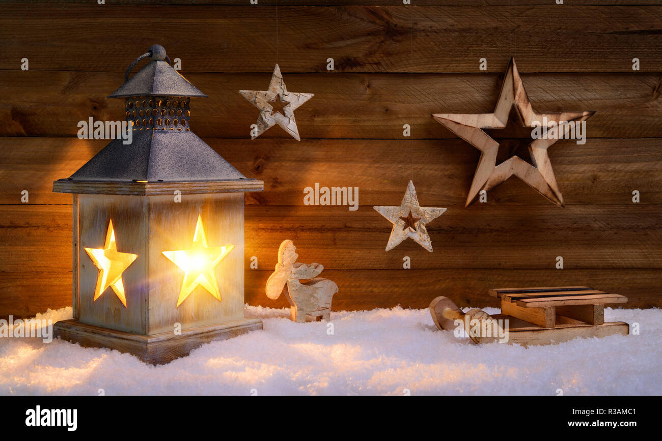 christmas scene wooden lantern light Stock Photo - Alamy