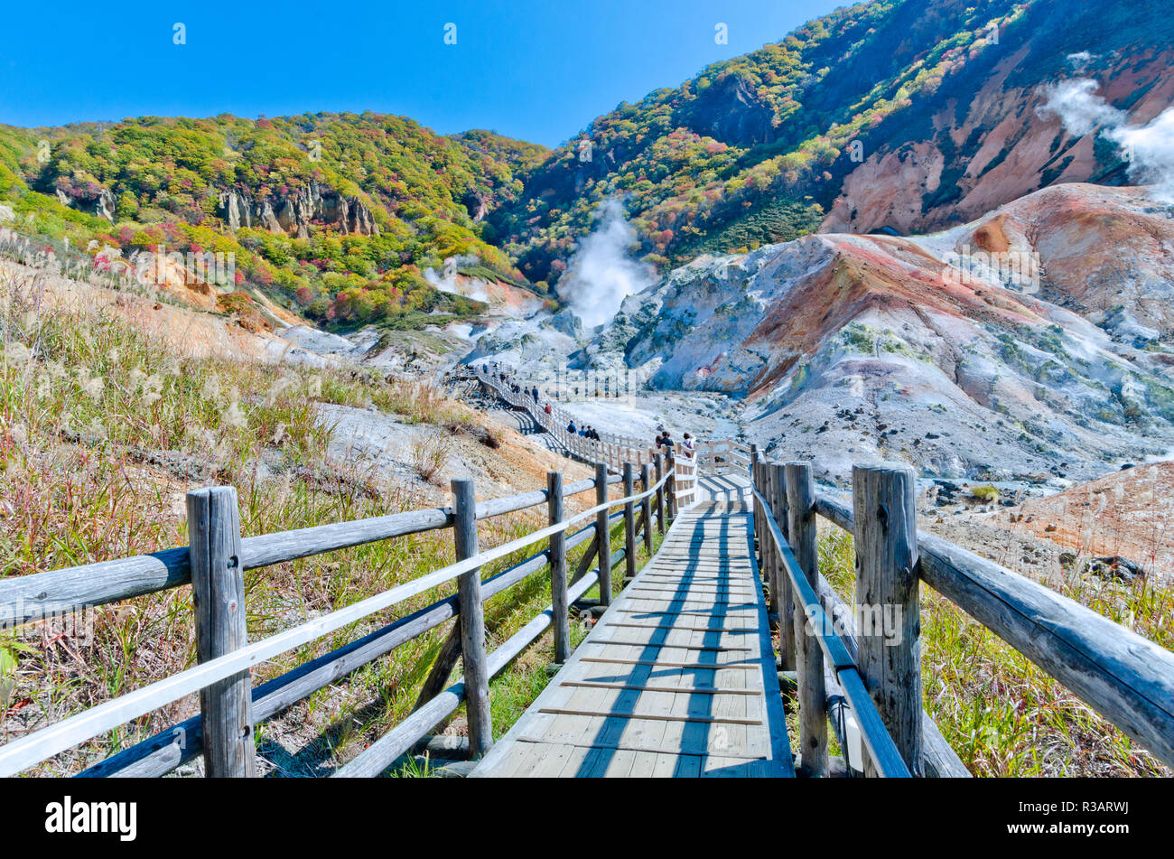 Jigokudani valley or hell valley, active volcano in Noboribetsu city ...