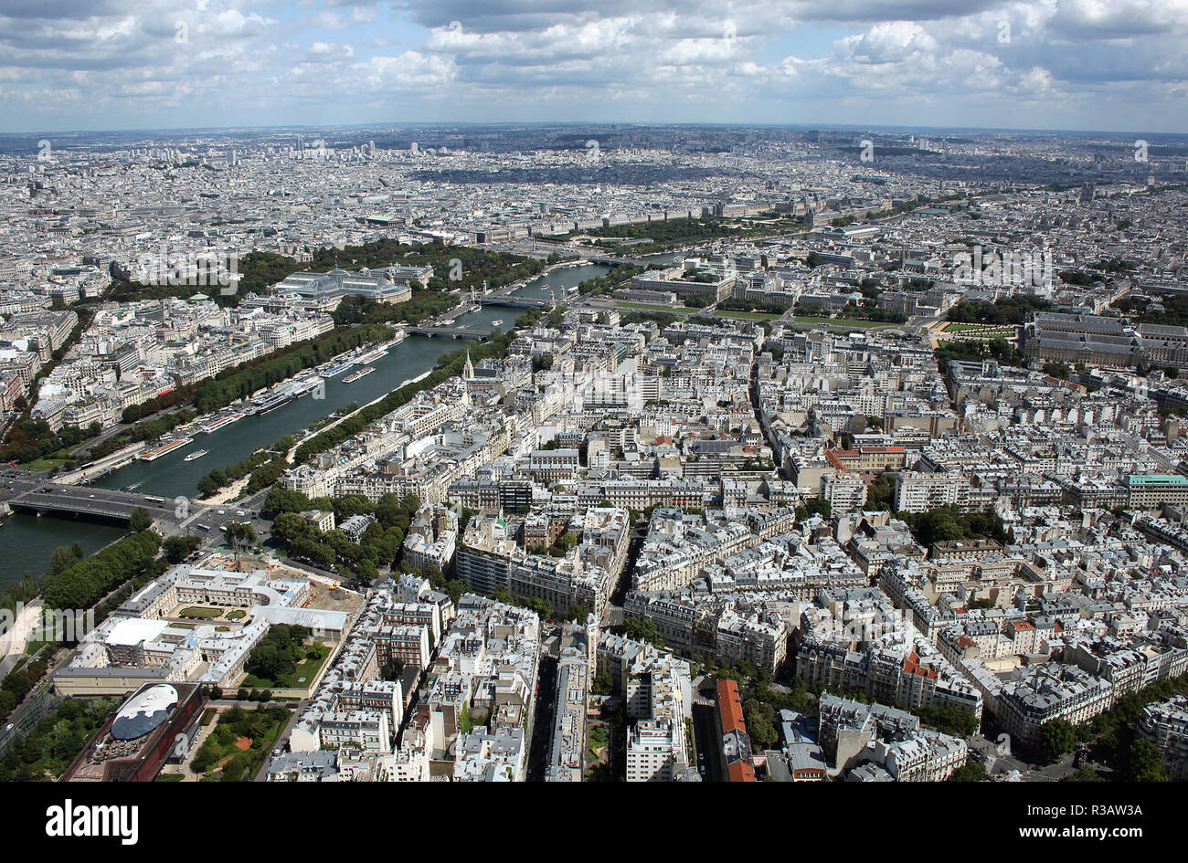 aerial view of paris with louvre,place de la concorde,petit palais and ...