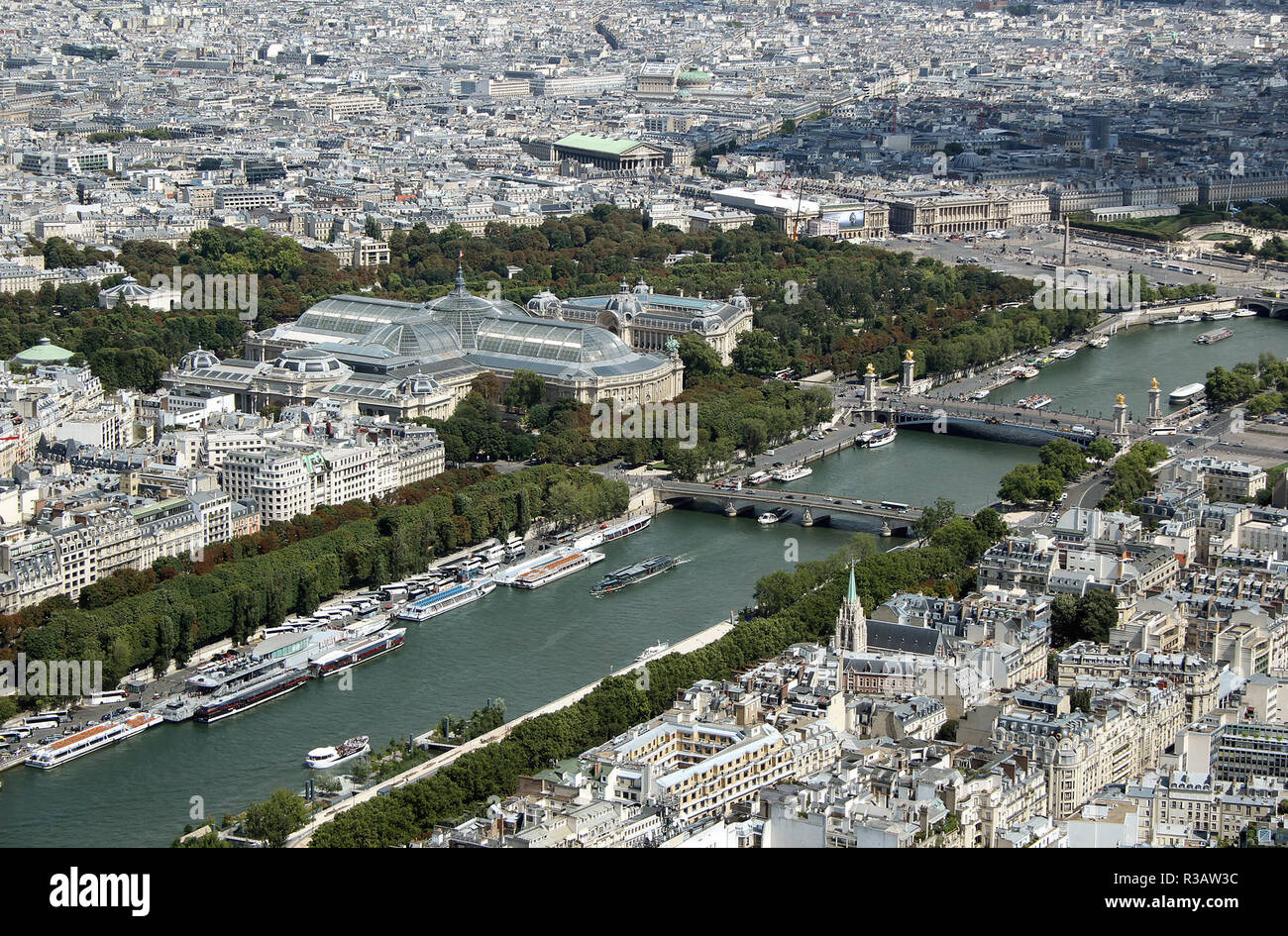aerial view of paris with place de la concorde,petit palais and palais ...