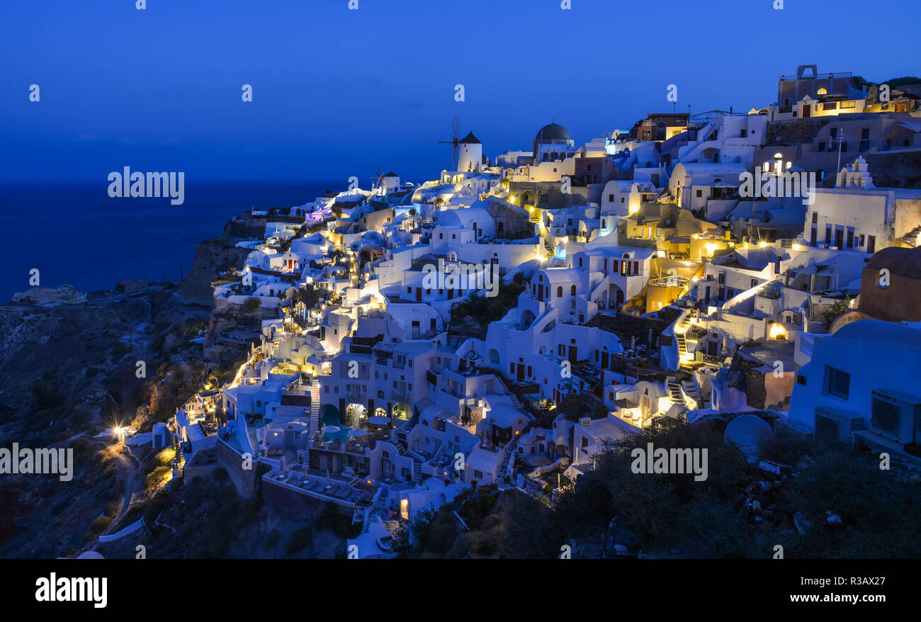 Night scene of Santorini Island, Greece. Santorini is the most popular ...