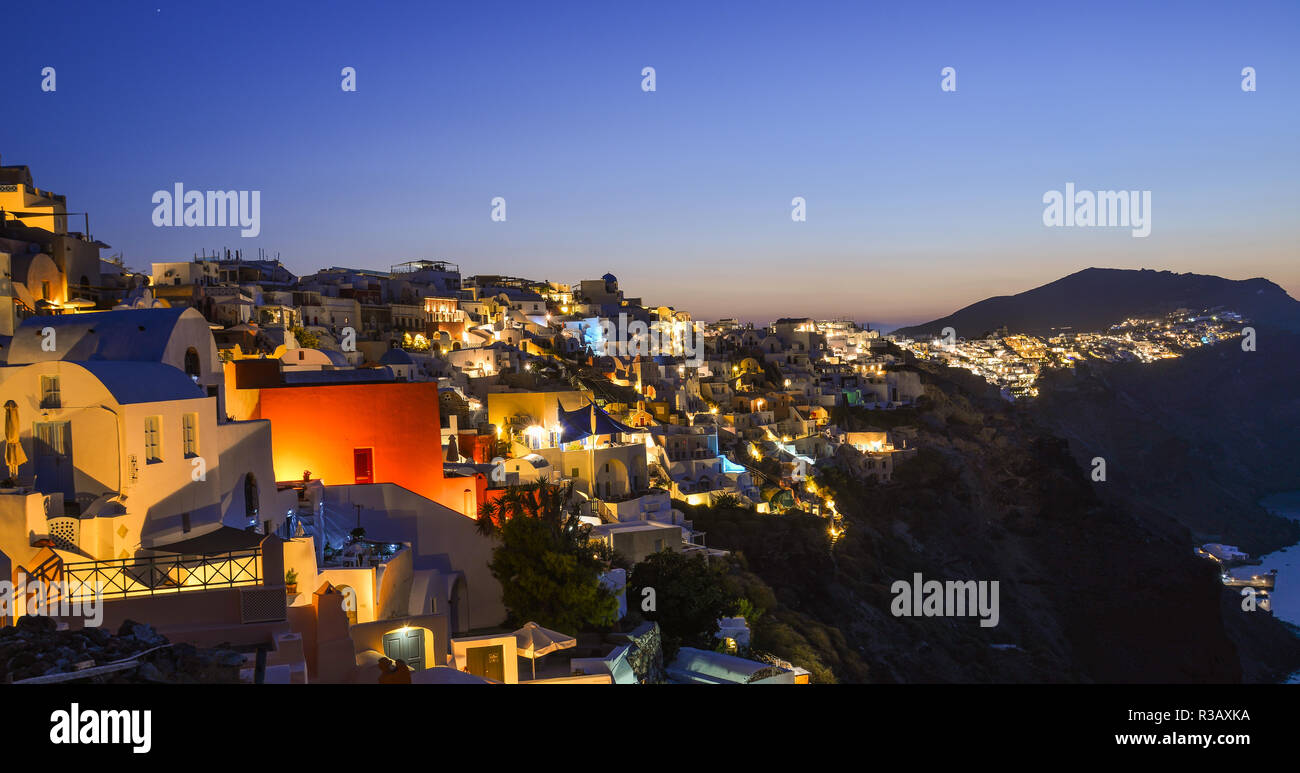 Night scene of Santorini Island, Greece. Santorini is the most popular ...