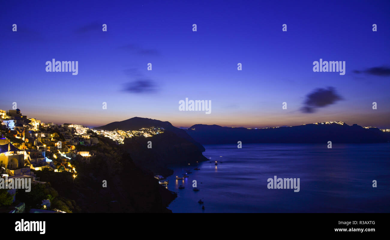 Night scene of Santorini Island, Greece. Santorini is the most popular ...