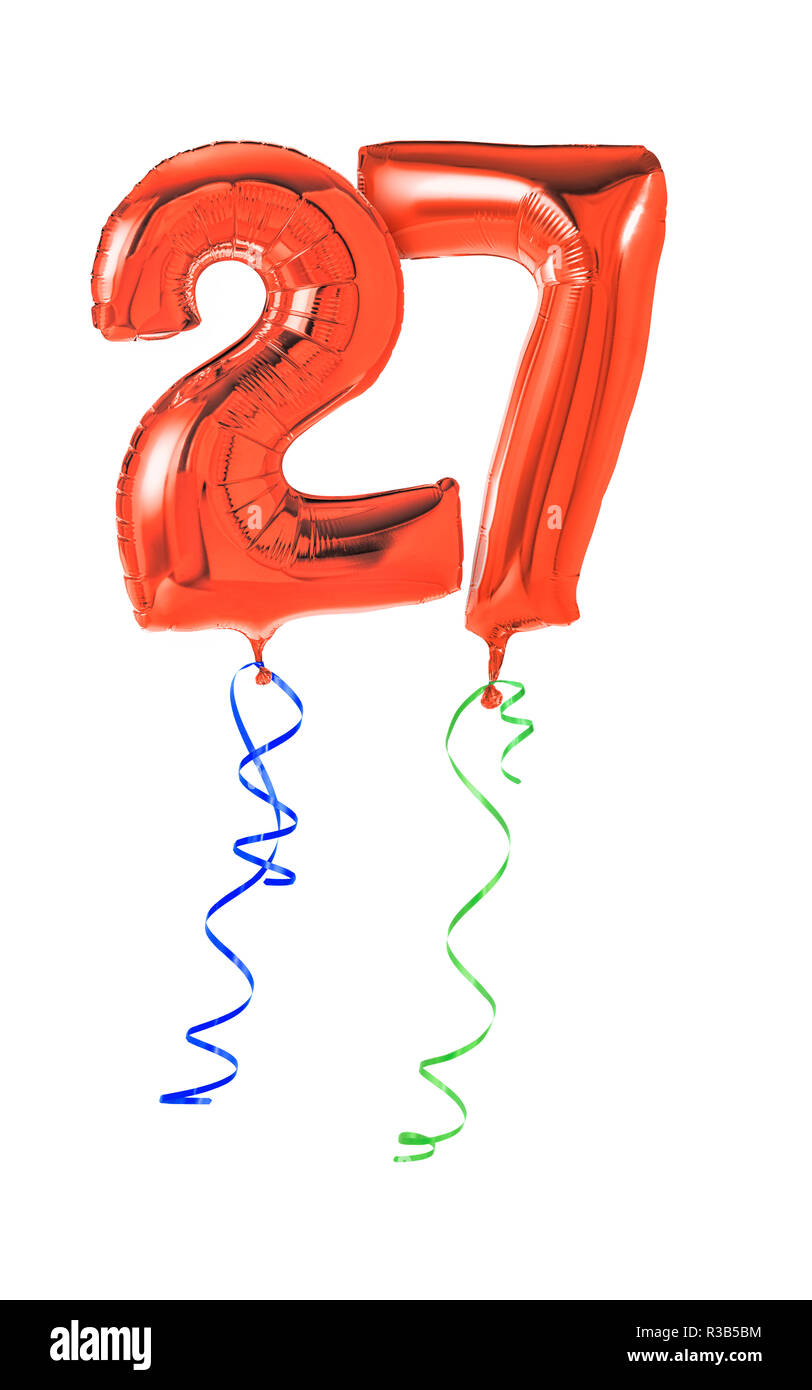 red balloons with ribbon - number 27 Stock Photo - Alamy