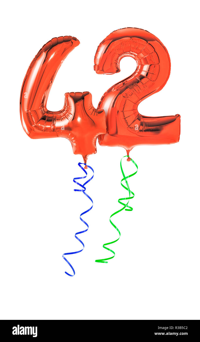 red balloons with ribbon - number 42 Stock Photo - Alamy