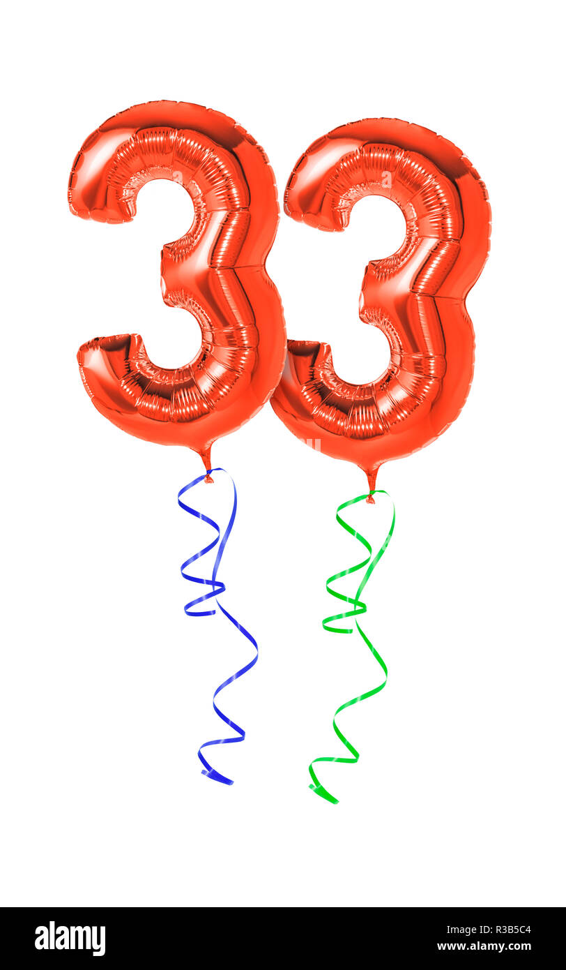 red balloons with ribbon - number 33 Stock Photo - Alamy