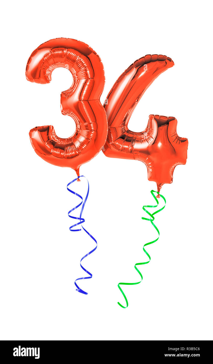 red balloons with ribbon - number 34 Stock Photo - Alamy