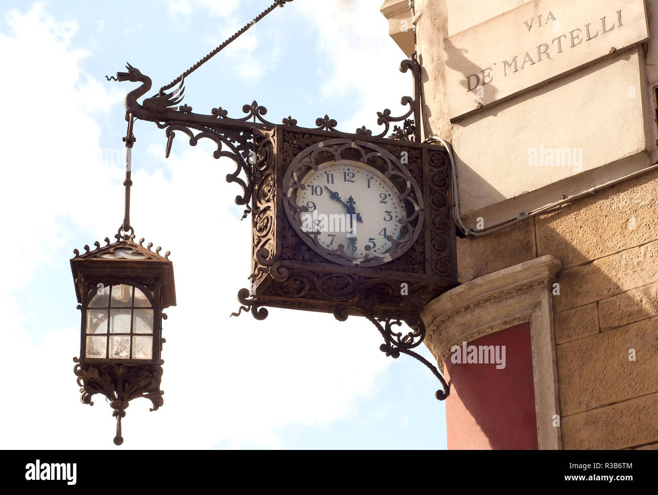 Old clock with lantern at Via de' Martelli (Martelli Street),Florence ...
