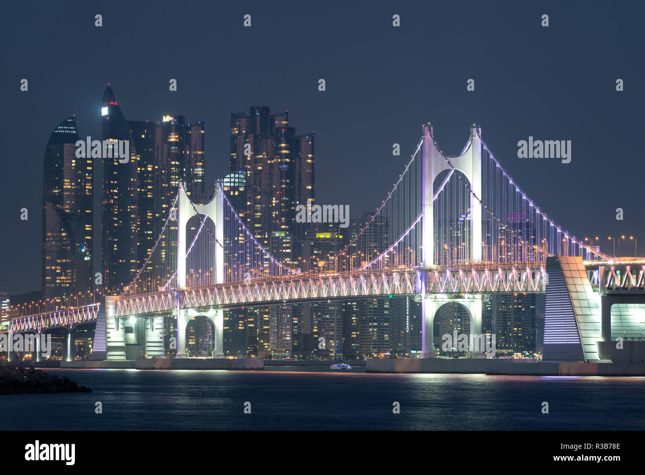 Gwangan Bridge with Busan city in background at Busan, South Korea ...