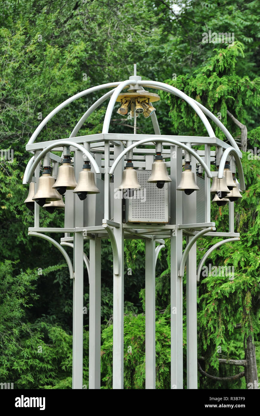 Metallic structure with dozens of automatic bells Stock Photo - Alamy