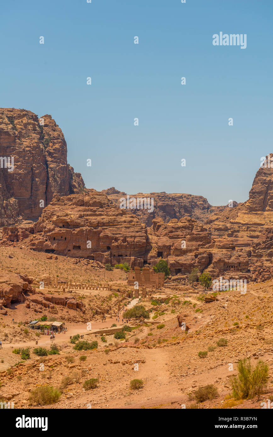 View to temple and valley of the Nabataean city Petra, near Wadi Musa ...