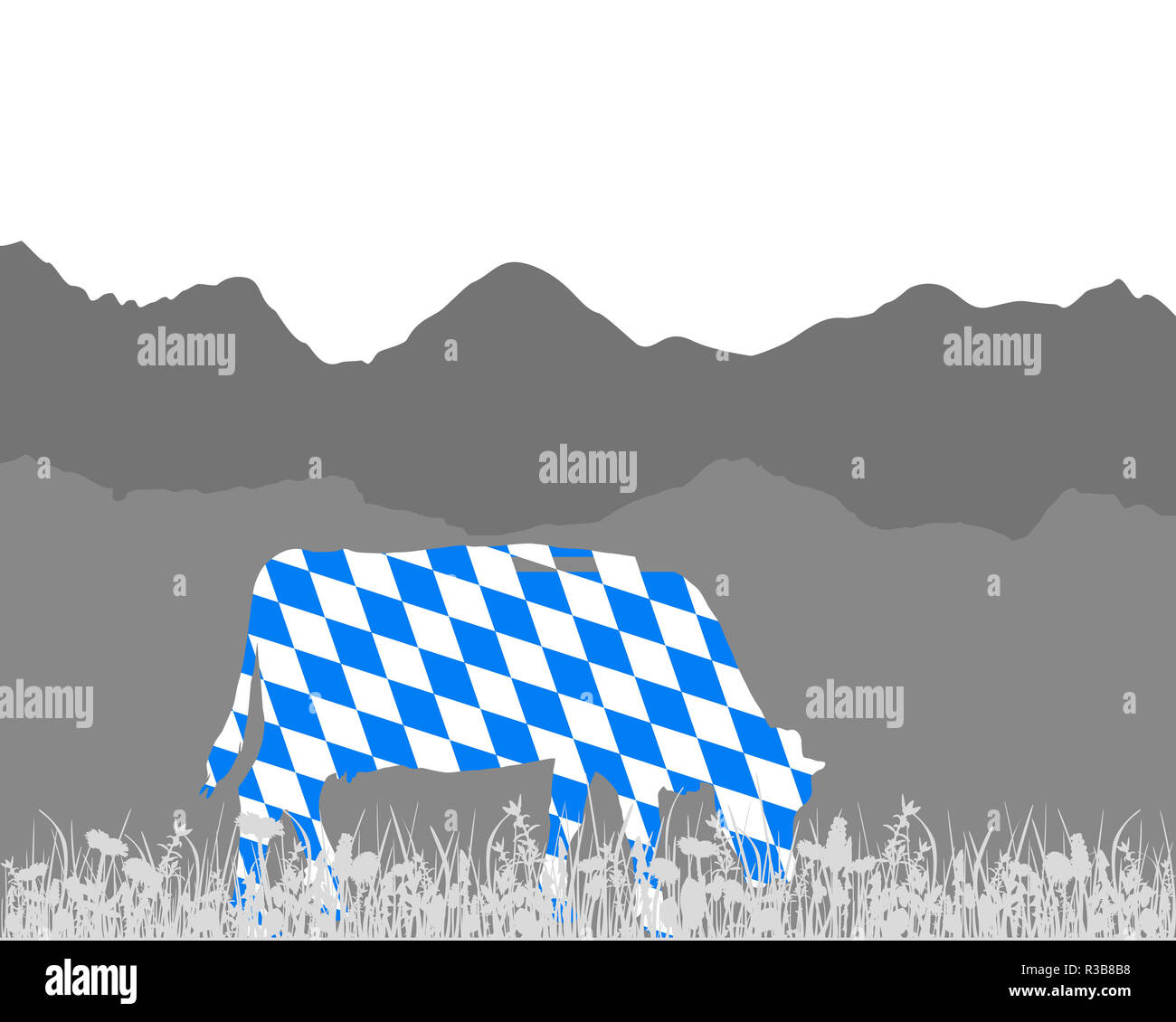 cow alm and bavarian flag Stock Photo - Alamy