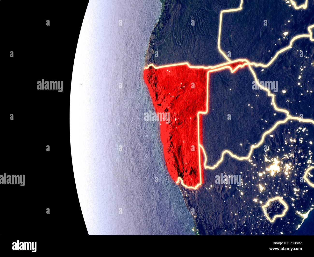 Night view of Namibia from space with visible city lights. Very ...
