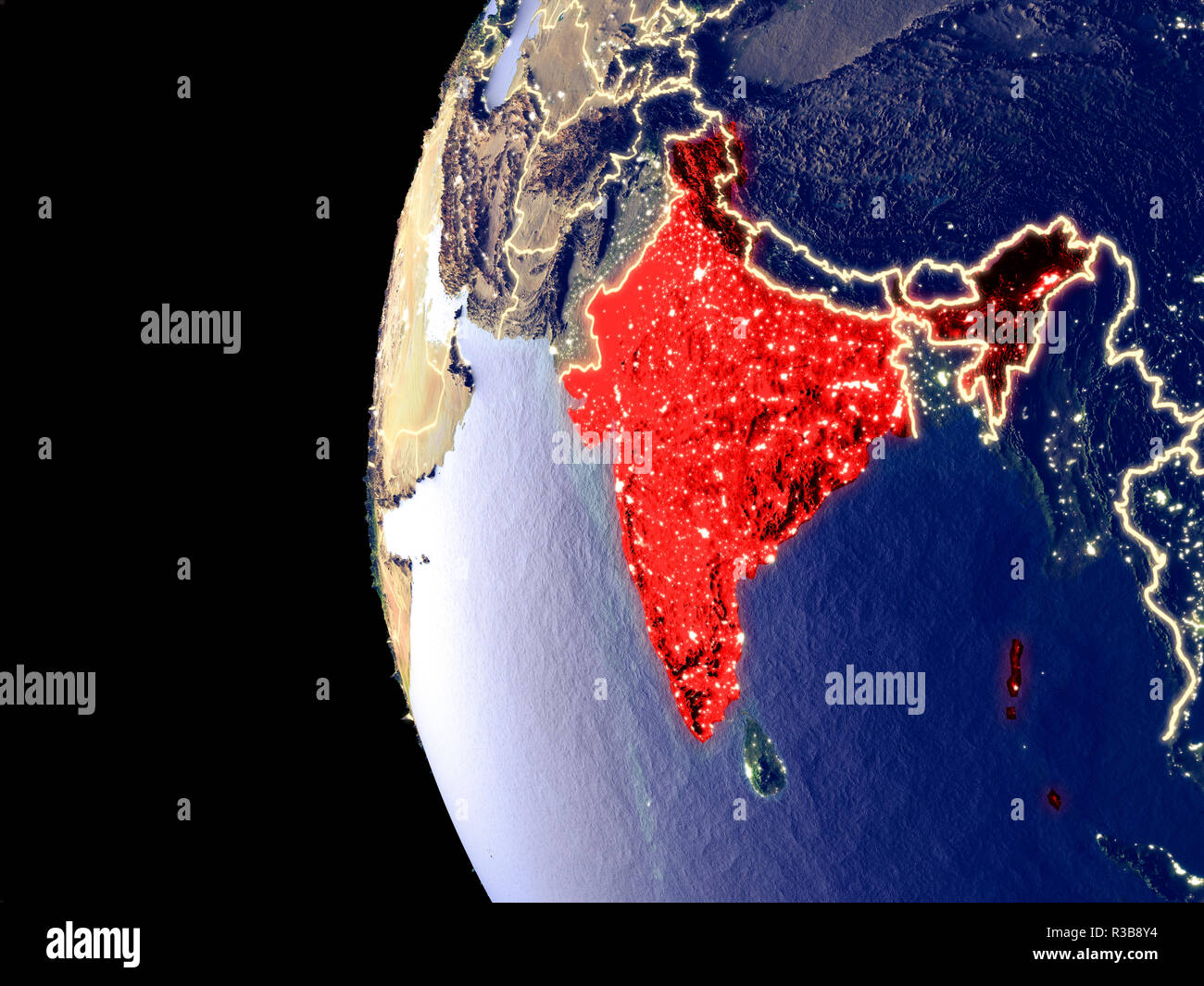 Night view of India from space with visible city lights. Very detailed ...