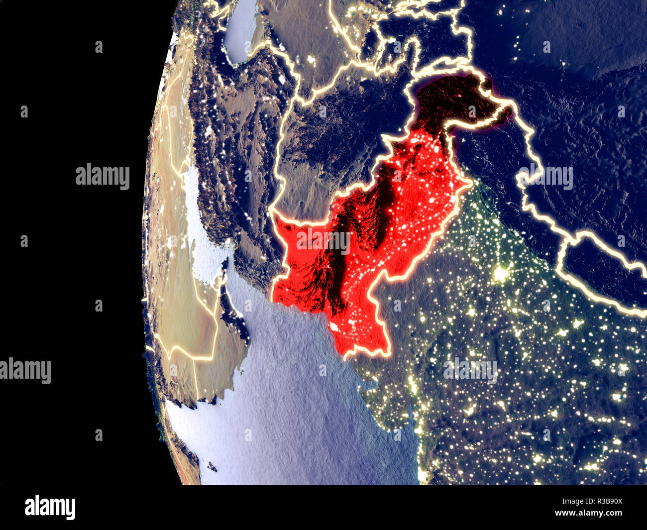 Night view of Pakistan from space with visible city lights. Very ...