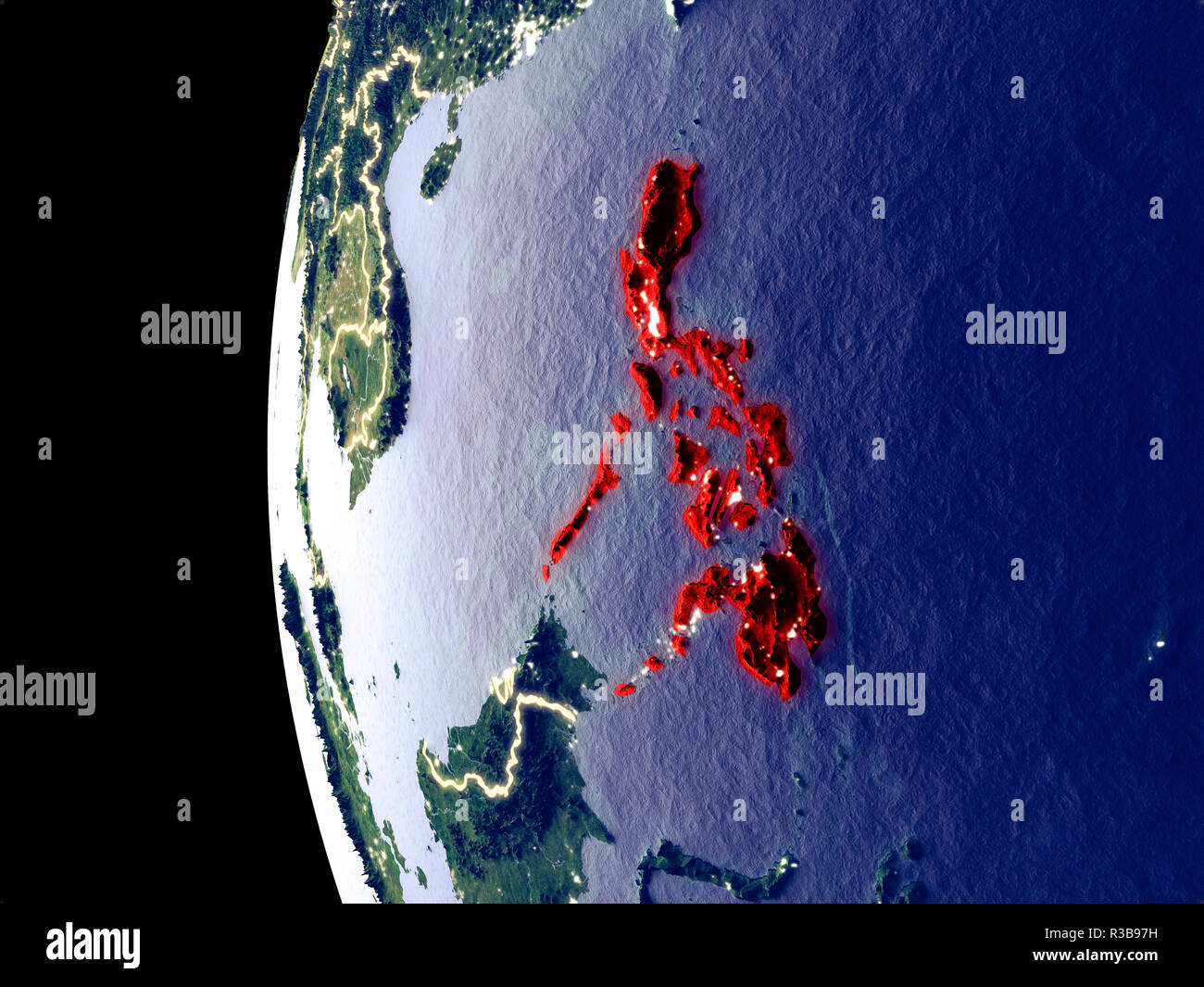 Night view of Philippines from space with visible city lights. Very ...