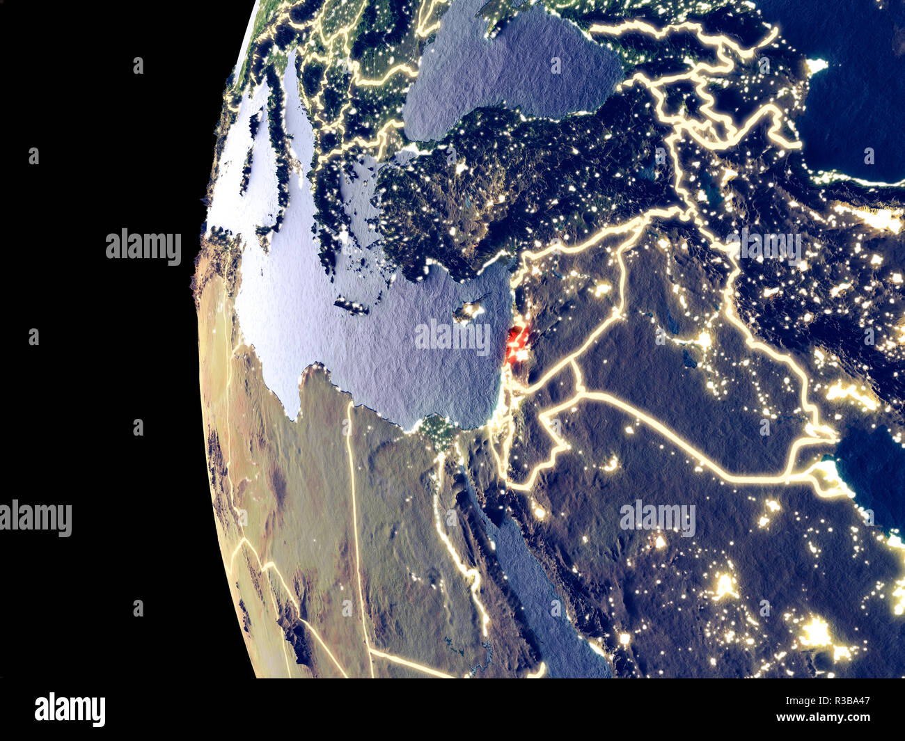 Night view of Lebanon from space with visible city lights. Very ...