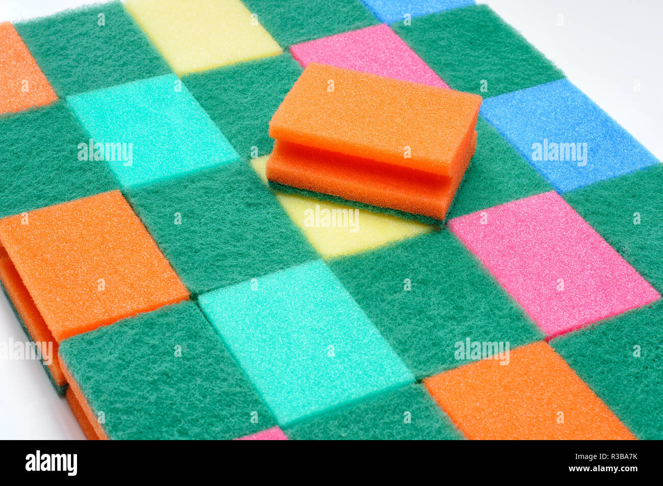 Colored scouring sponges background isolated on white background Stock ...