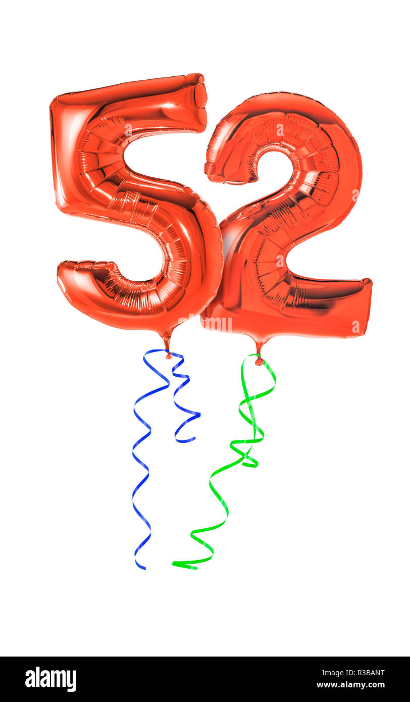 red balloons with gift ribbon - number 52 Stock Photo - Alamy
