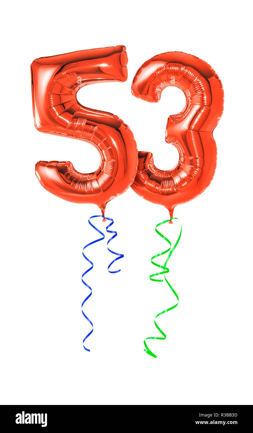red balloons with gift ribbon - number 53 Stock Photo - Alamy