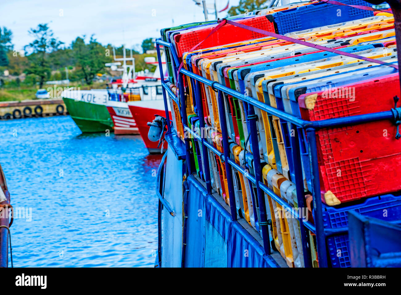 empty boxes on a fishing boat Stock Photo - Alamy