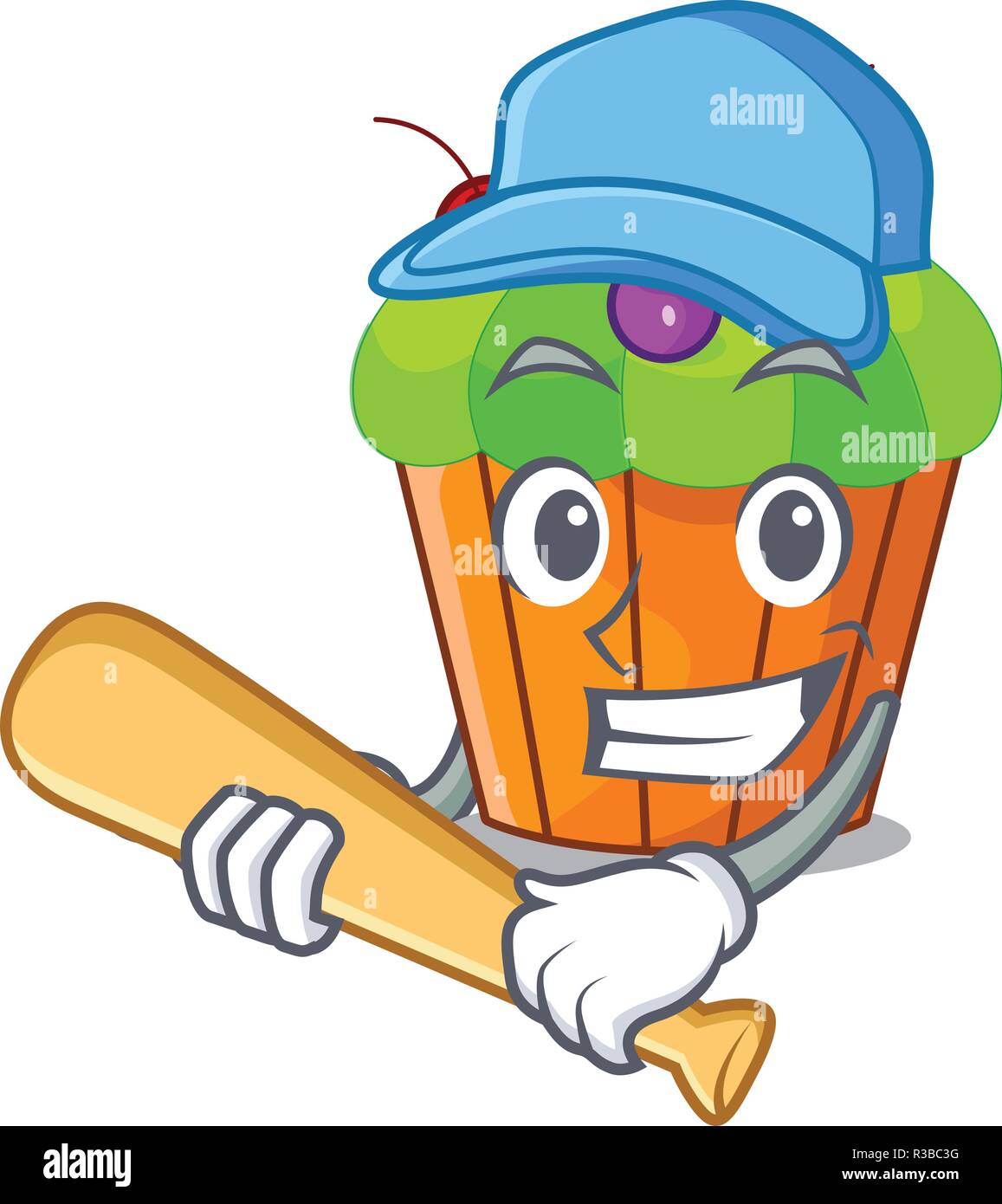 Playing baseball cupcake shape cartoon the delicious one Stock Vector ...