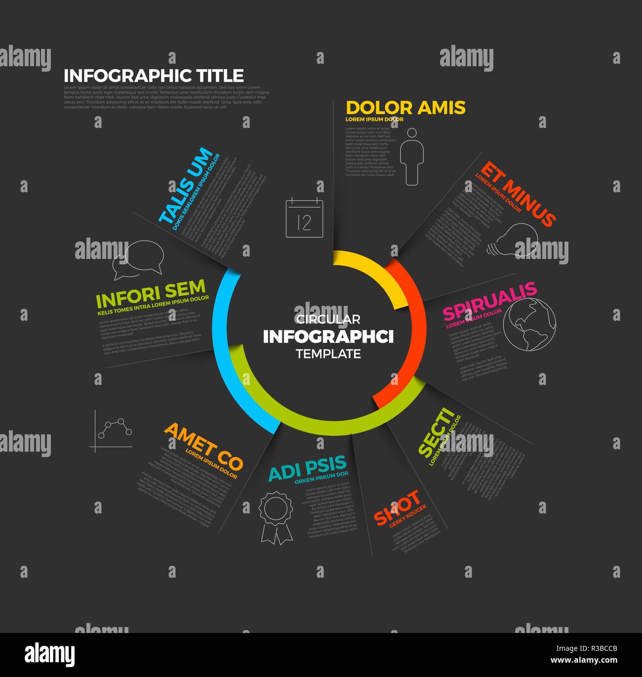 Vector circular Infographic report template made from papers in circle ...