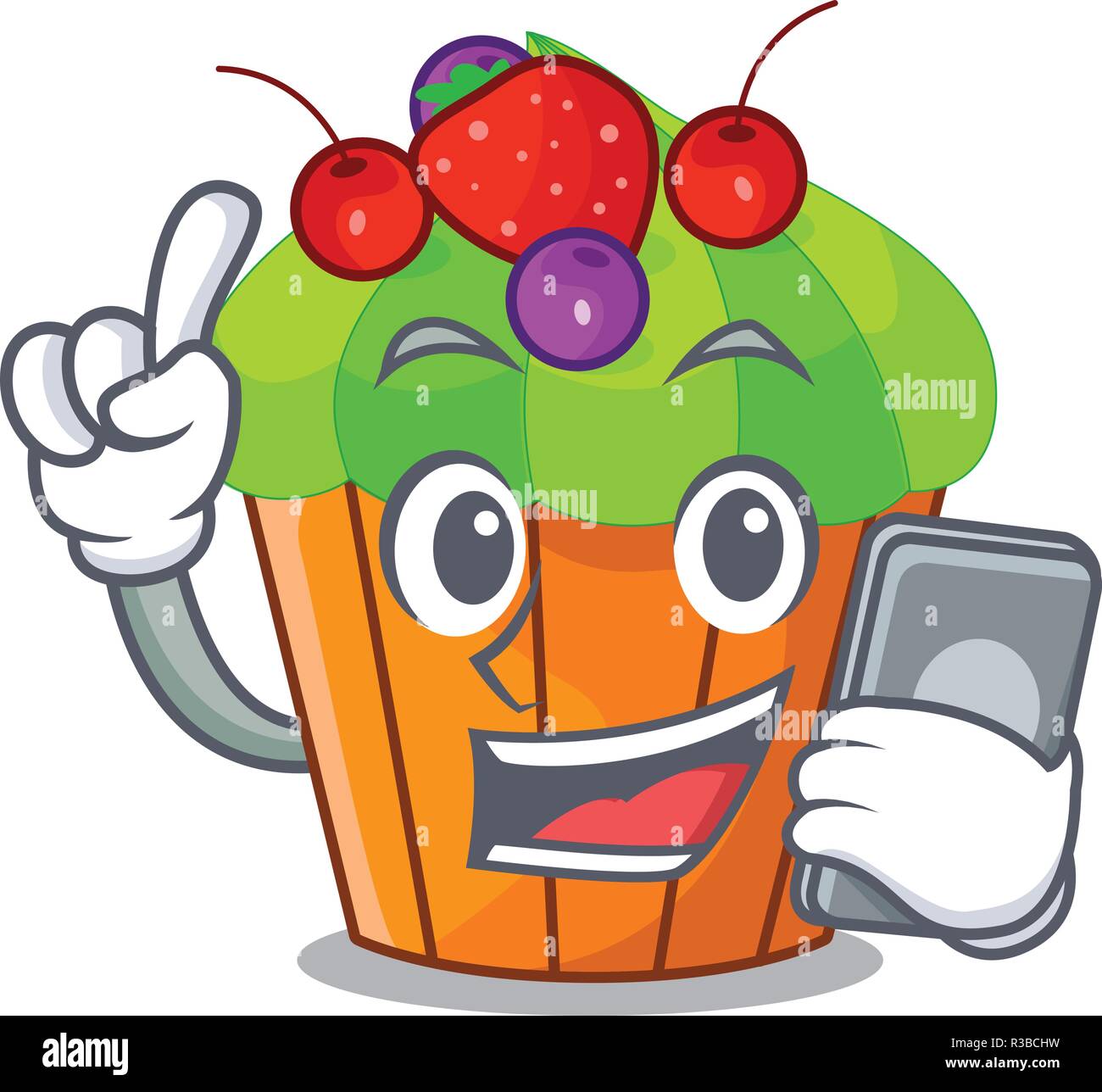 With phone cupcake shape cartoon the delicious one Stock Vector Image ...