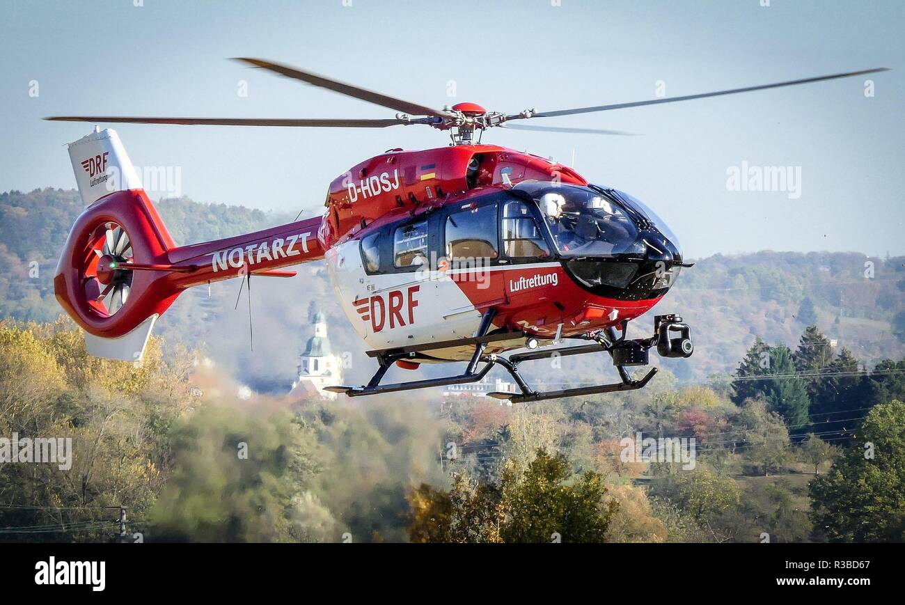 Landing of an a red & white German Air Rescue ( DRF ) Airbus ...