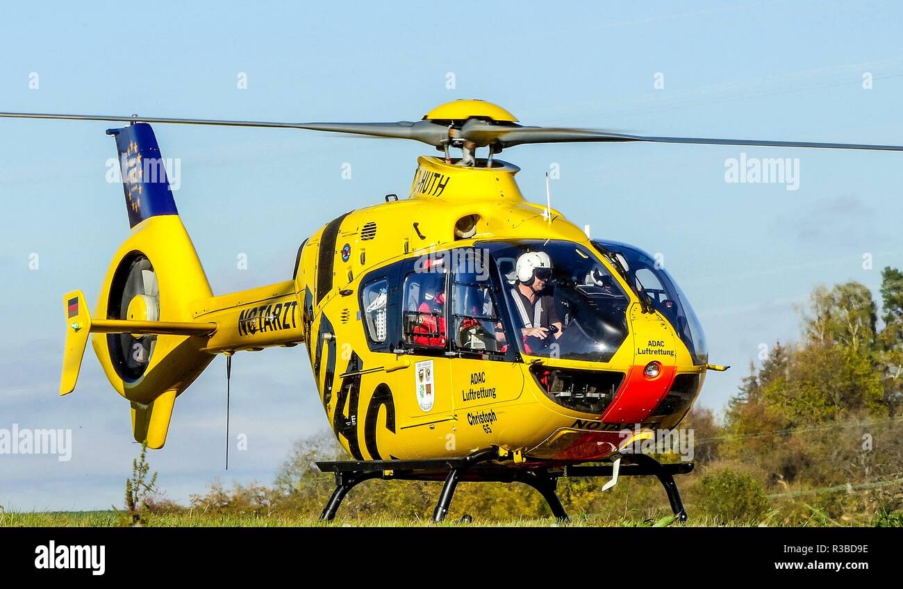 Yellow Adac Medivac Helicopter Airbus Helicopters Ec 135 On Grass