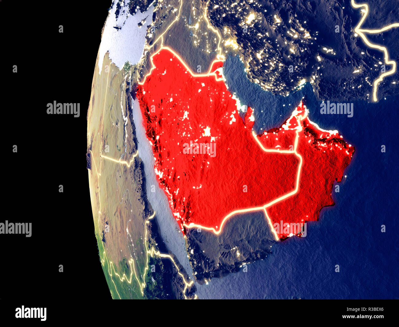 Night view of CCASG countries from space with visible city lights. Very ...