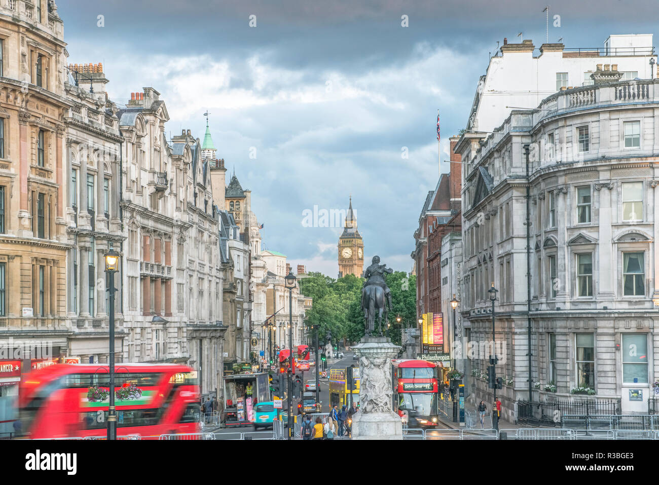 UK, London. View of Big Ben and Whitehall from Trafalgar Square at ...