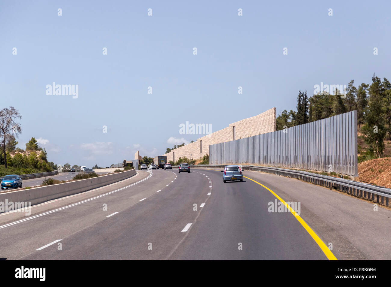 Jerusalem to Haifa, Israel - June 17, 2018: Highway with signs and ...